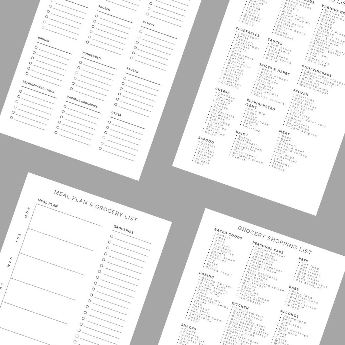Meal Plan, Grocery List, Grocery Shopping List, Digital Prints, Meal ...