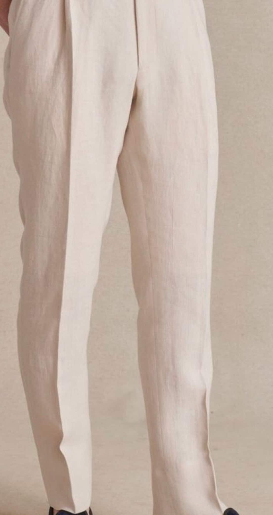 Men Linen Formal Pant Elegant Beige Linen Pant for Men Groomsmen Wear ...