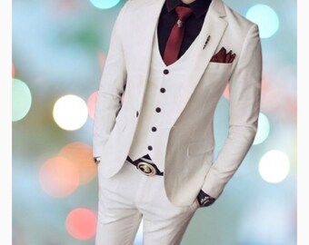 Men White 3 Piece Suits Wedding Suit Grooms Wear Suit One Button Suit ...