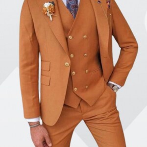 Men Rust Orange 3 Piece Suit Wedding Suit Grooms Wear Suit 3 - Etsy