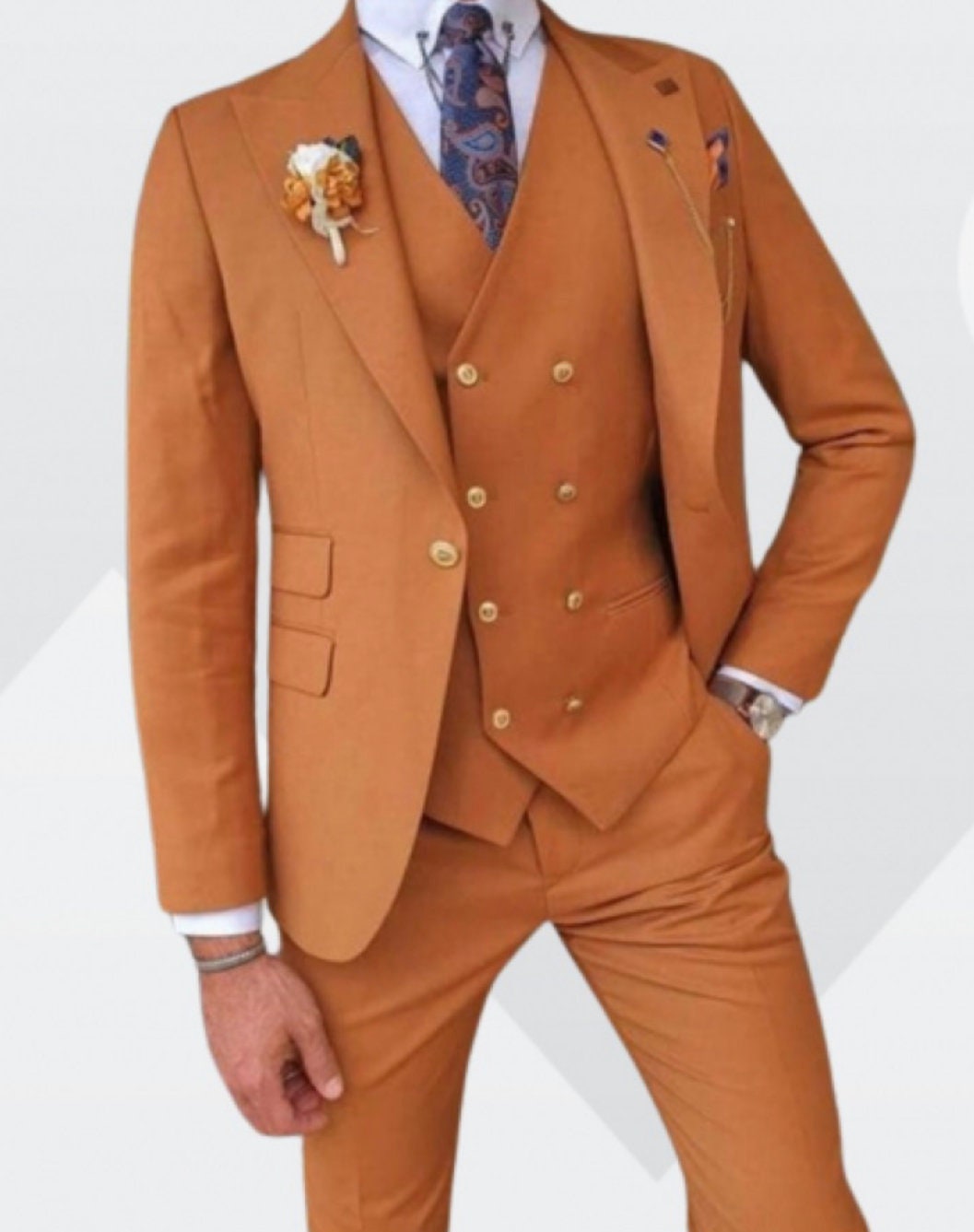 Men Rust Orange 3 Piece Suit Wedding Suit Grooms Wear Suit 3 - Etsy