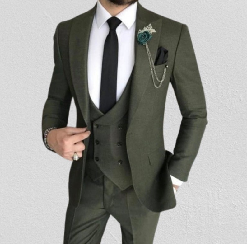 Men.s,green 3 Piece Suits Wedding Suit Grooms Wear Suit One Button Suit ...