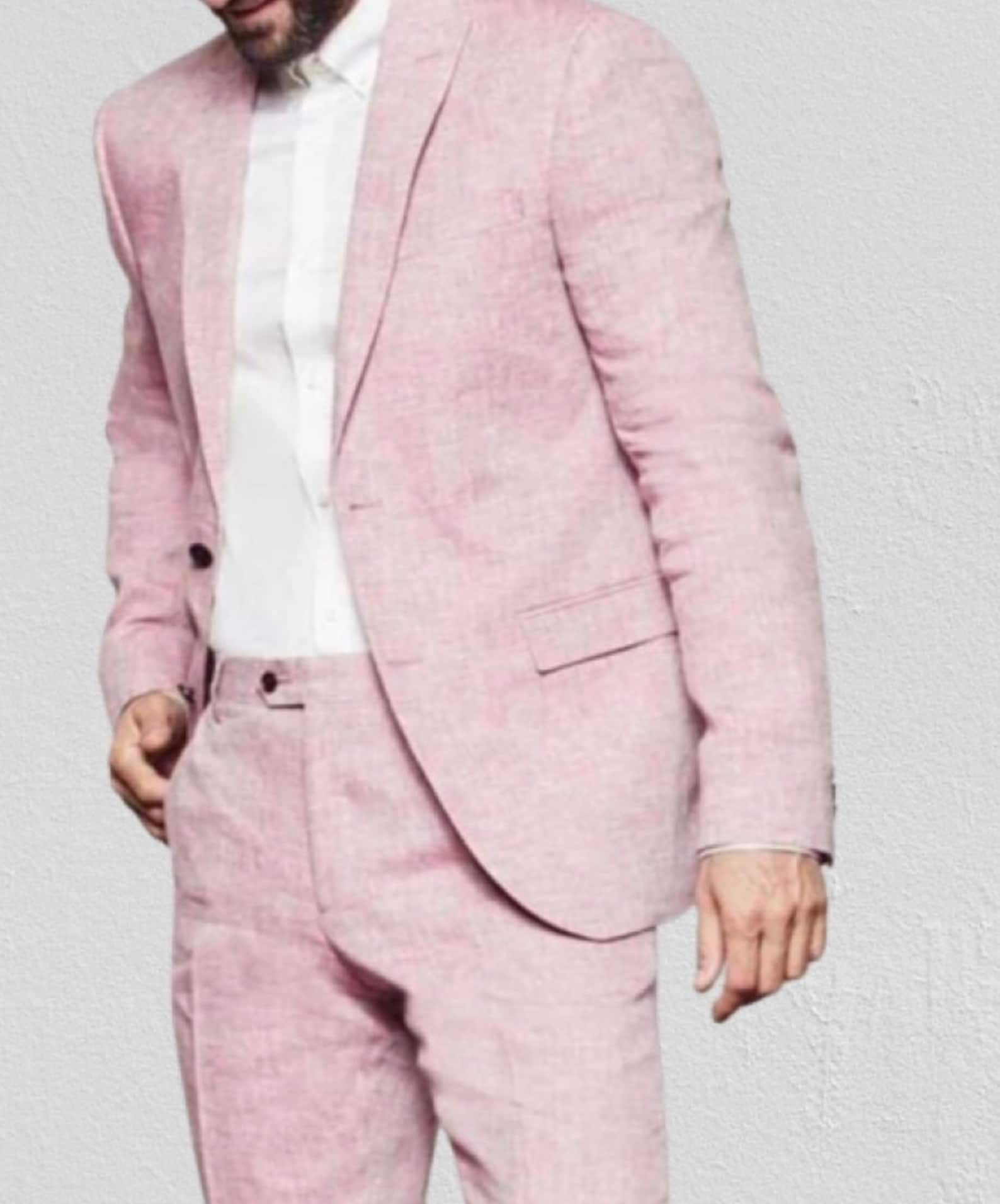 Men Linen Suits, Pink Linen Suits, Wedding Suit, Grooms Wear Suit ...