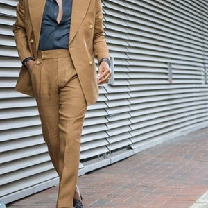 Light Brown Linen Suit Men Linen 2 Piece Suits Men Wedding Suit Green ...