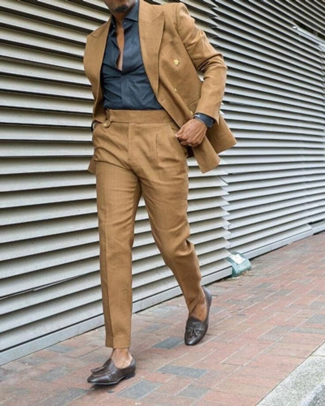 Light Brown Linen Suit Men Linen 2 Piece Suits Men Wedding Suit Green ...