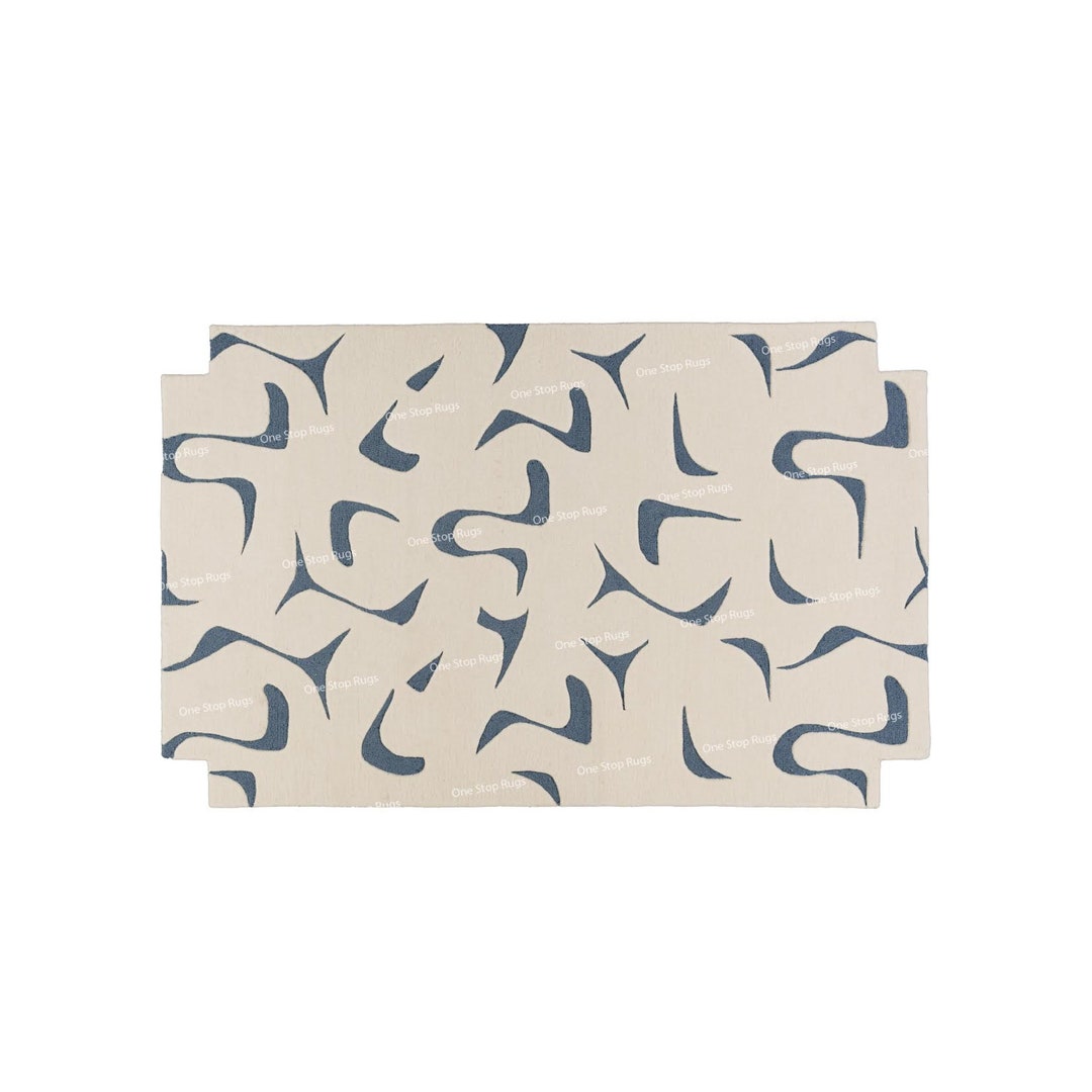 White & Blue Cut Lupe Hand Tufted Designer Hand Made Rug for Kids Room ...