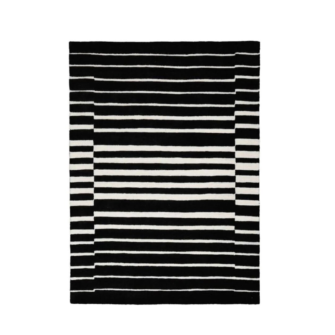 Black and White Stripe Cut Lupe Modern Rug Made up of Newzeland Wool ...
