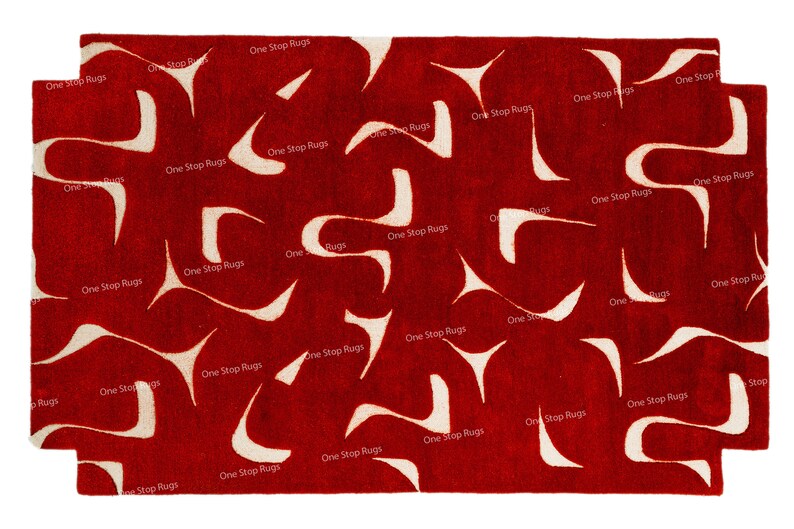Red and Cream Cut Lupe Pile Hand Made Hand Tufted Wool Rug for Bedroom ...