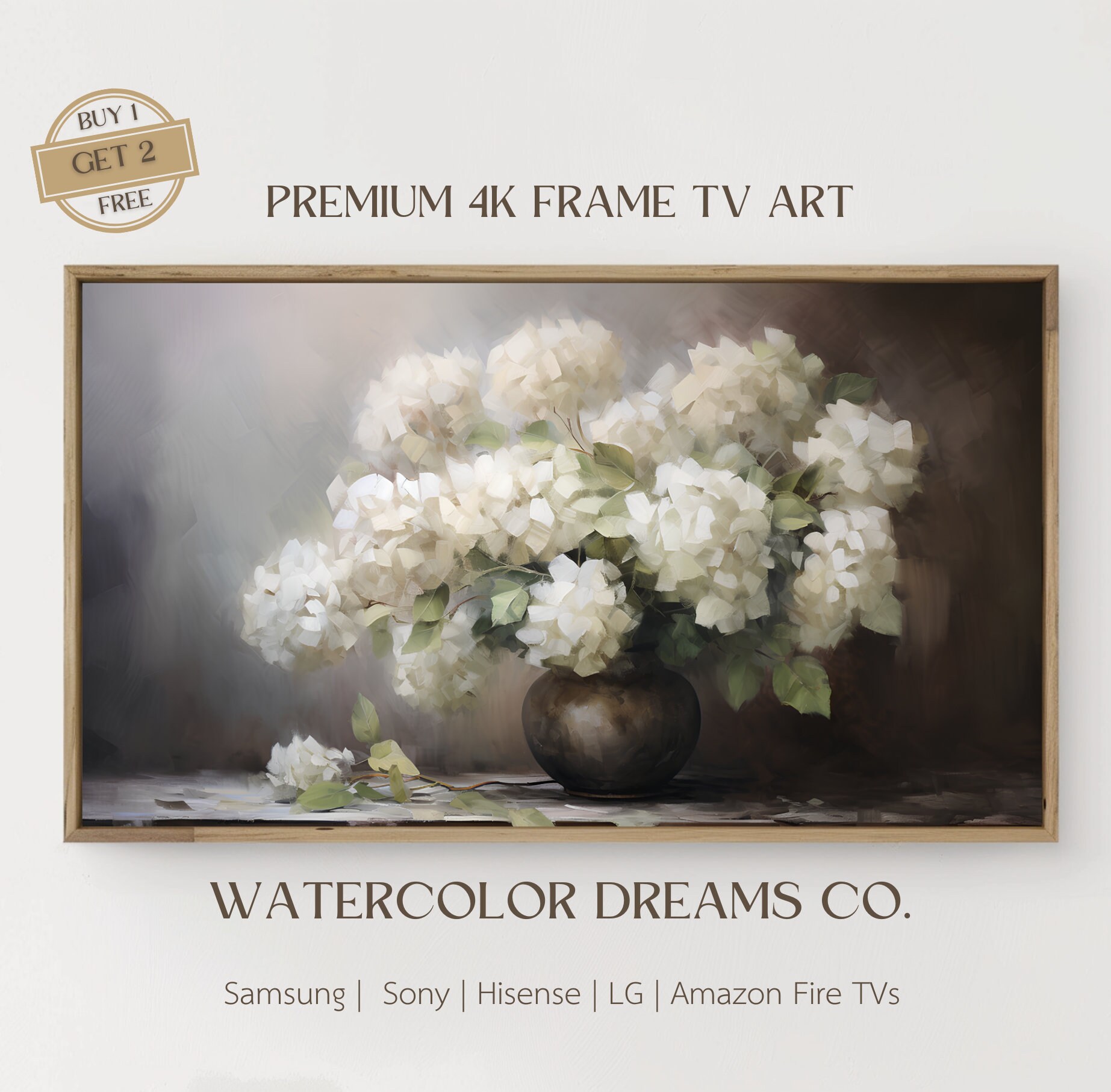 Samsung Frame TV Art White Hydrangeas | Vintage Spring Samsung Frame Tv ...