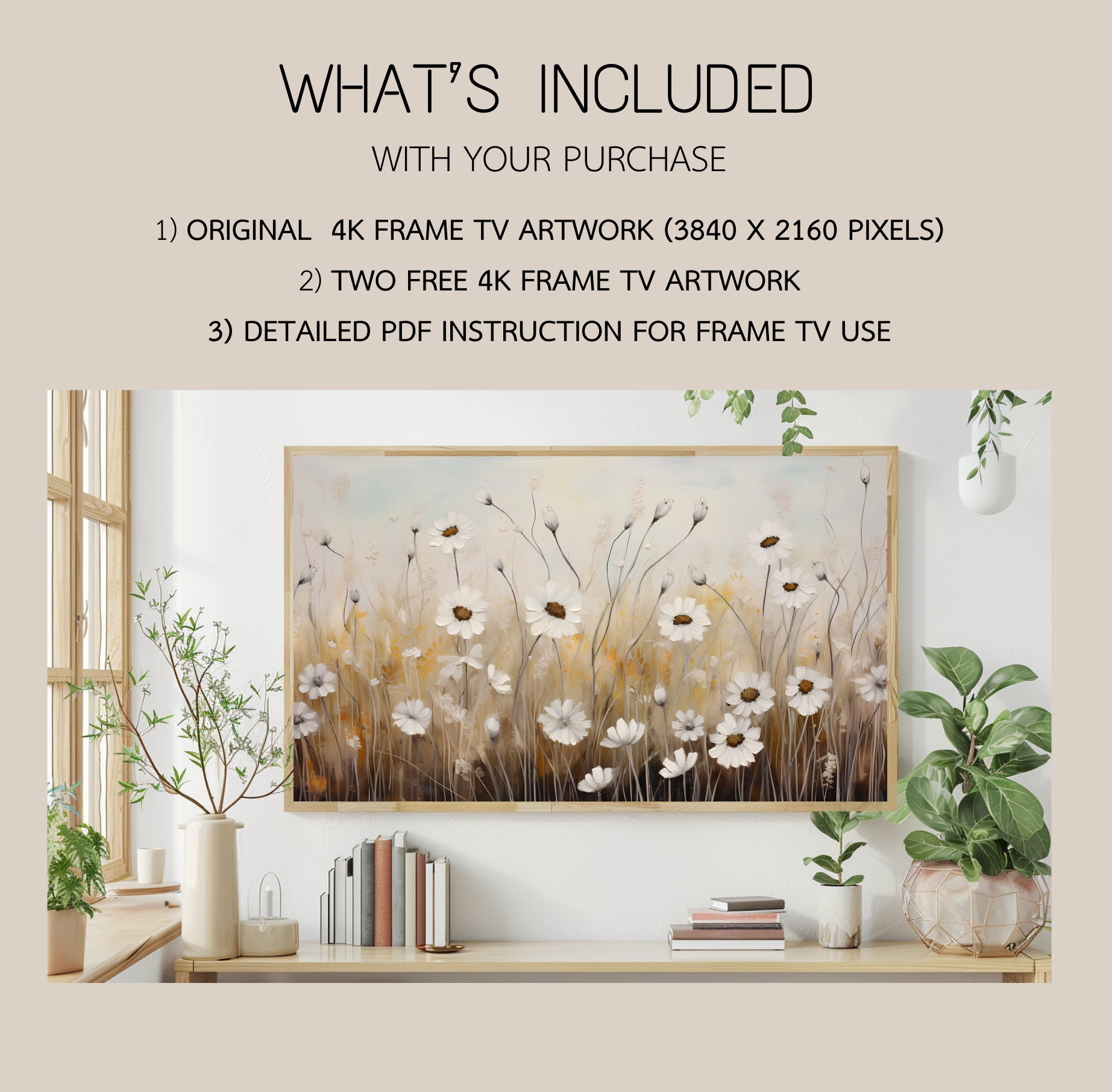 Vintage Wildflowers Frame TV Art | Neutral Toned Floral Digital ...