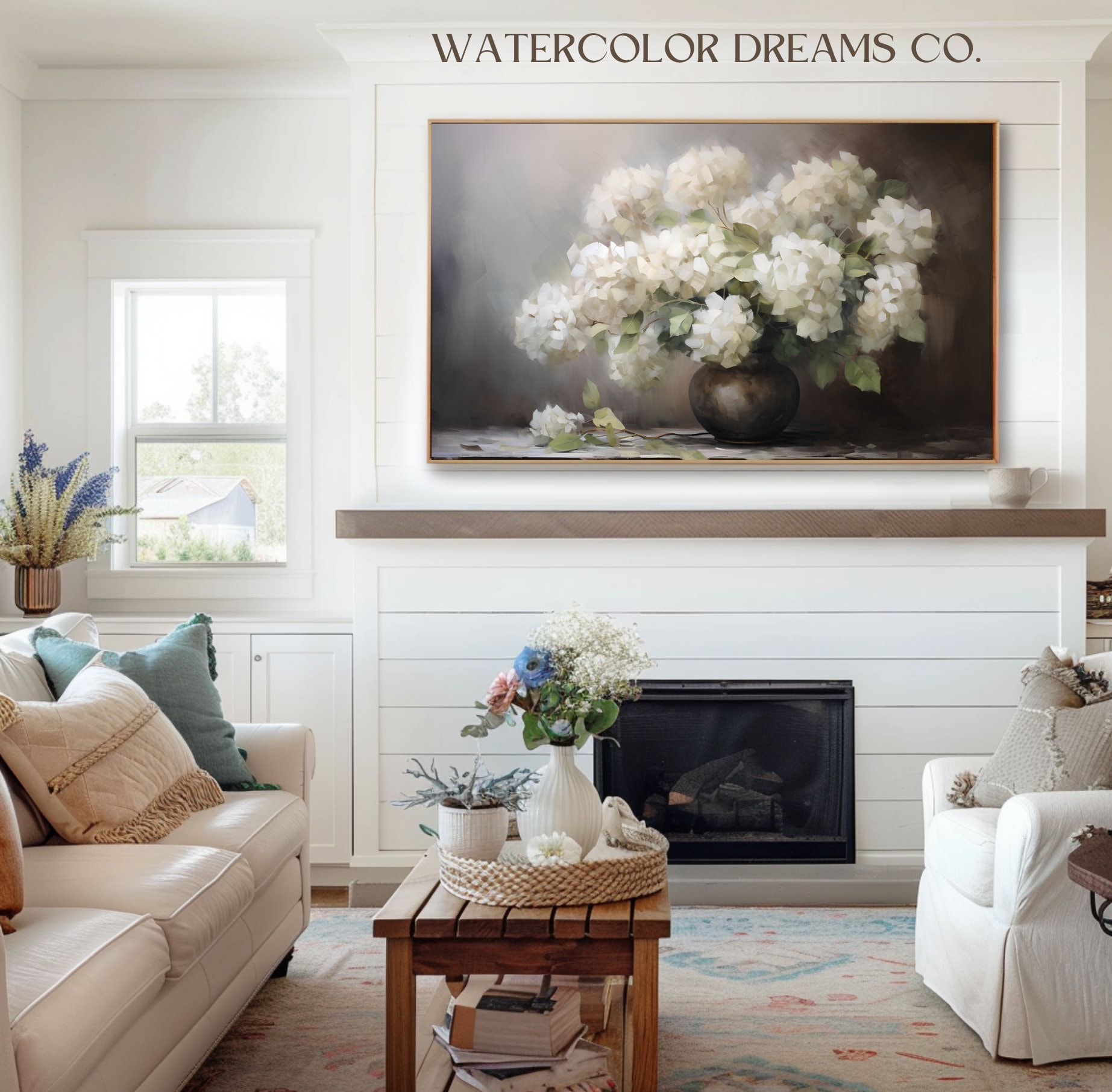 Samsung Frame TV Art White Hydrangeas Vintage Spring Samsung Frame Tv ...