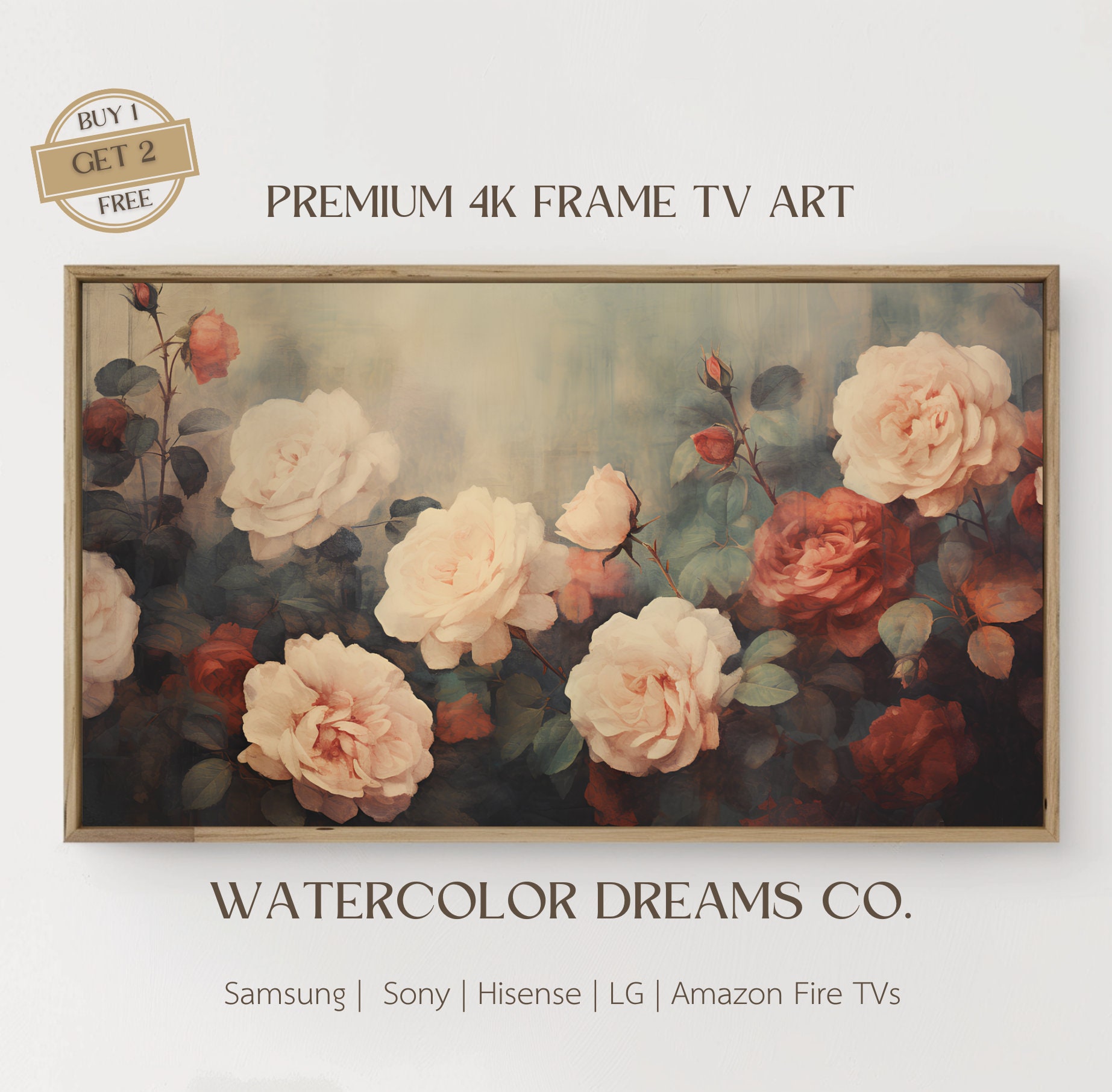 Samsung Frame TV Art Antique Floral Tv Wallpaper, Neutral Toned Spring ...