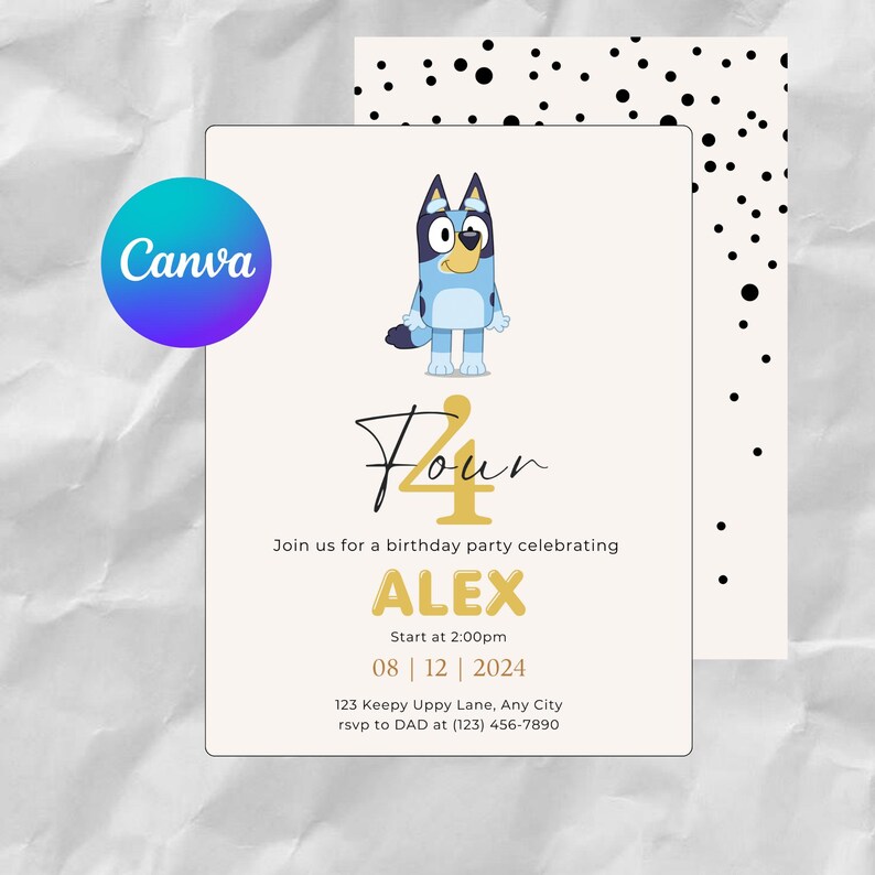 Bluey Minimalist Invitation for Kids Birthday Party, Themed Birthday ...