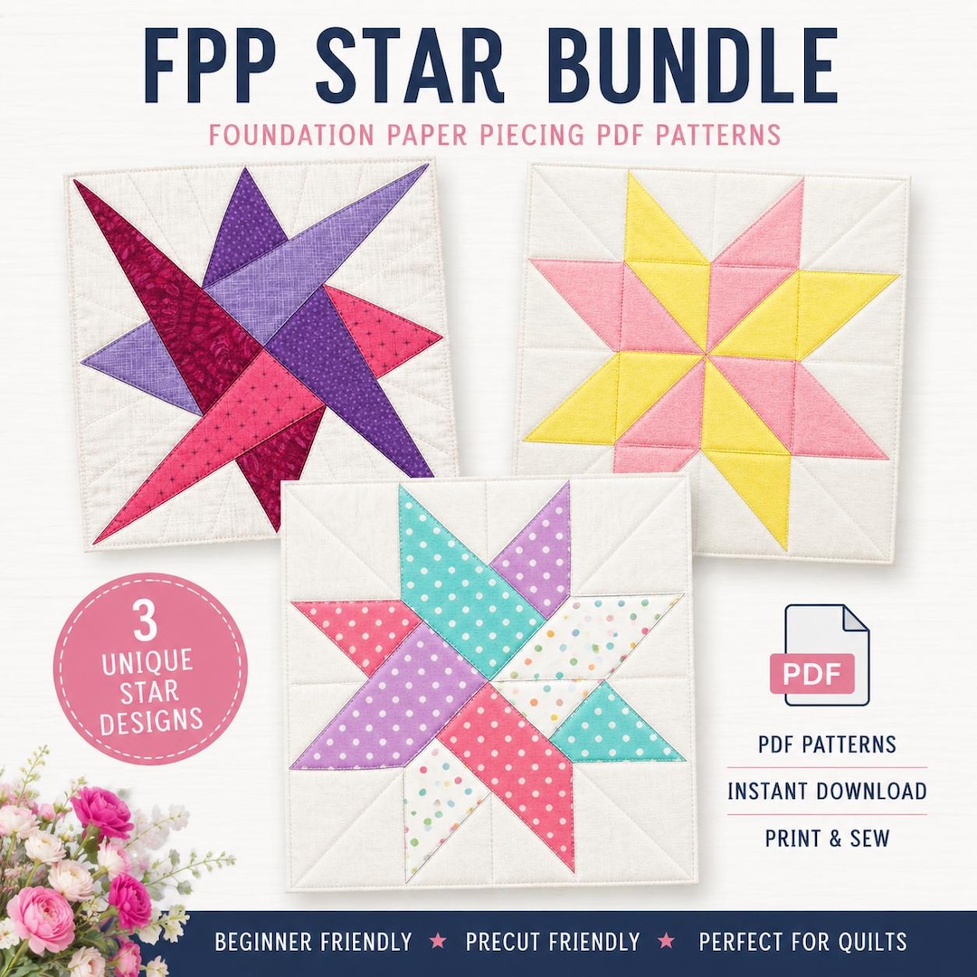 FPP Star Quilt Block Patterns Bundle (3 Unique Designs) (PDF Download ...