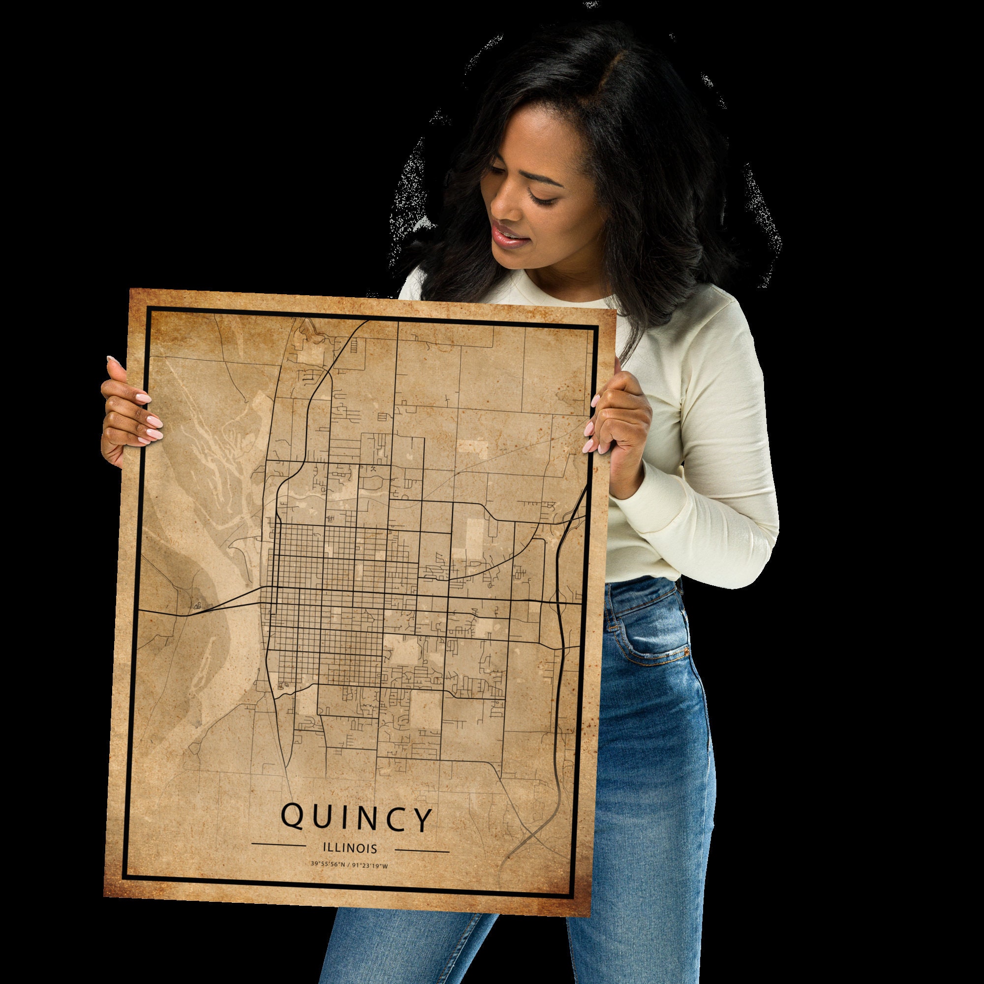 Historic Quincy IL Vintage Style Map Poster 16 X 20 Antique Style ...