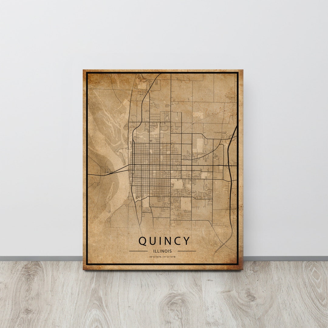 Historic Quincy Illinois Vintage Antique Style Map Canvas 16 X 20 Thin ...