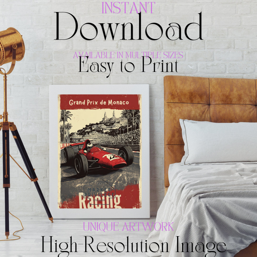 Vintage Formula 1 Poster - Monaco Grand Prix | Retro Racing Wall Art ...