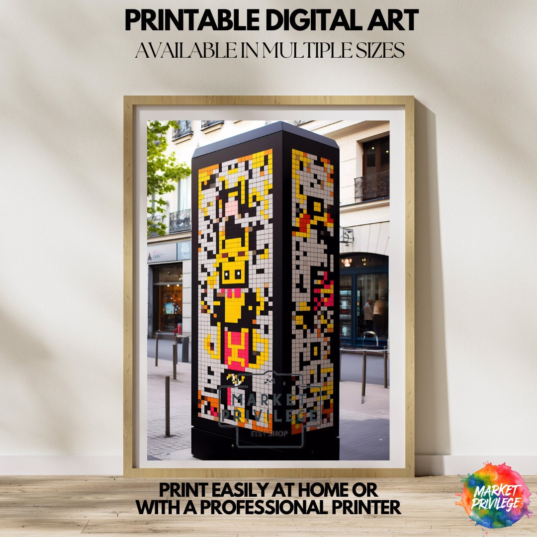 Urban Pixel Pikachu Wall Art - 8-bit Style Digital Poster - Instant ...