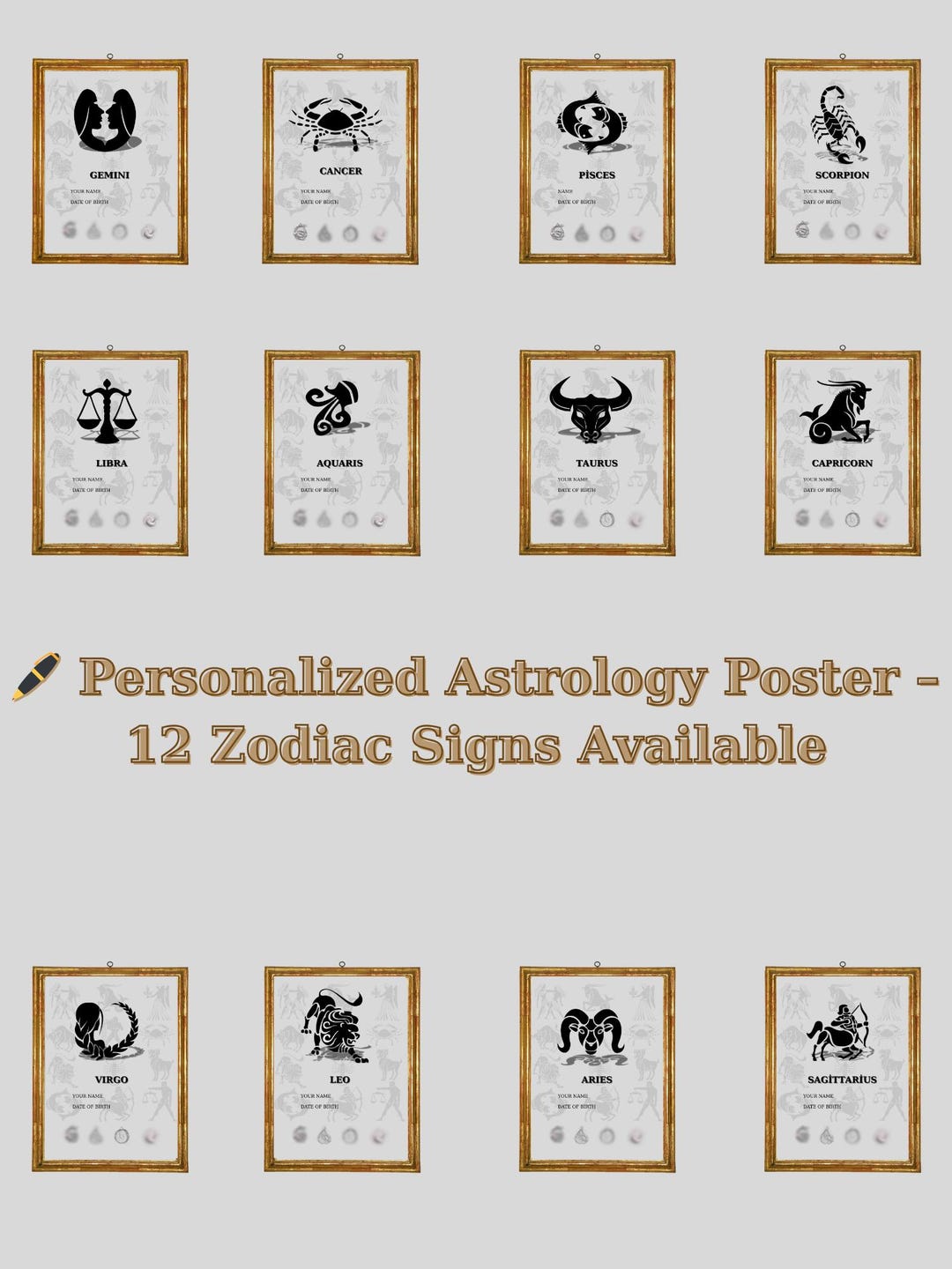 Personalized Zodiac Wall Art, Custom Astrology Poster, Birth Chart ...