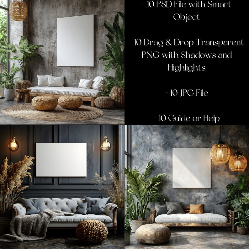 Canvas Mockup Bundle | 10 Boho Wall & Poster Mockups for Interior ...