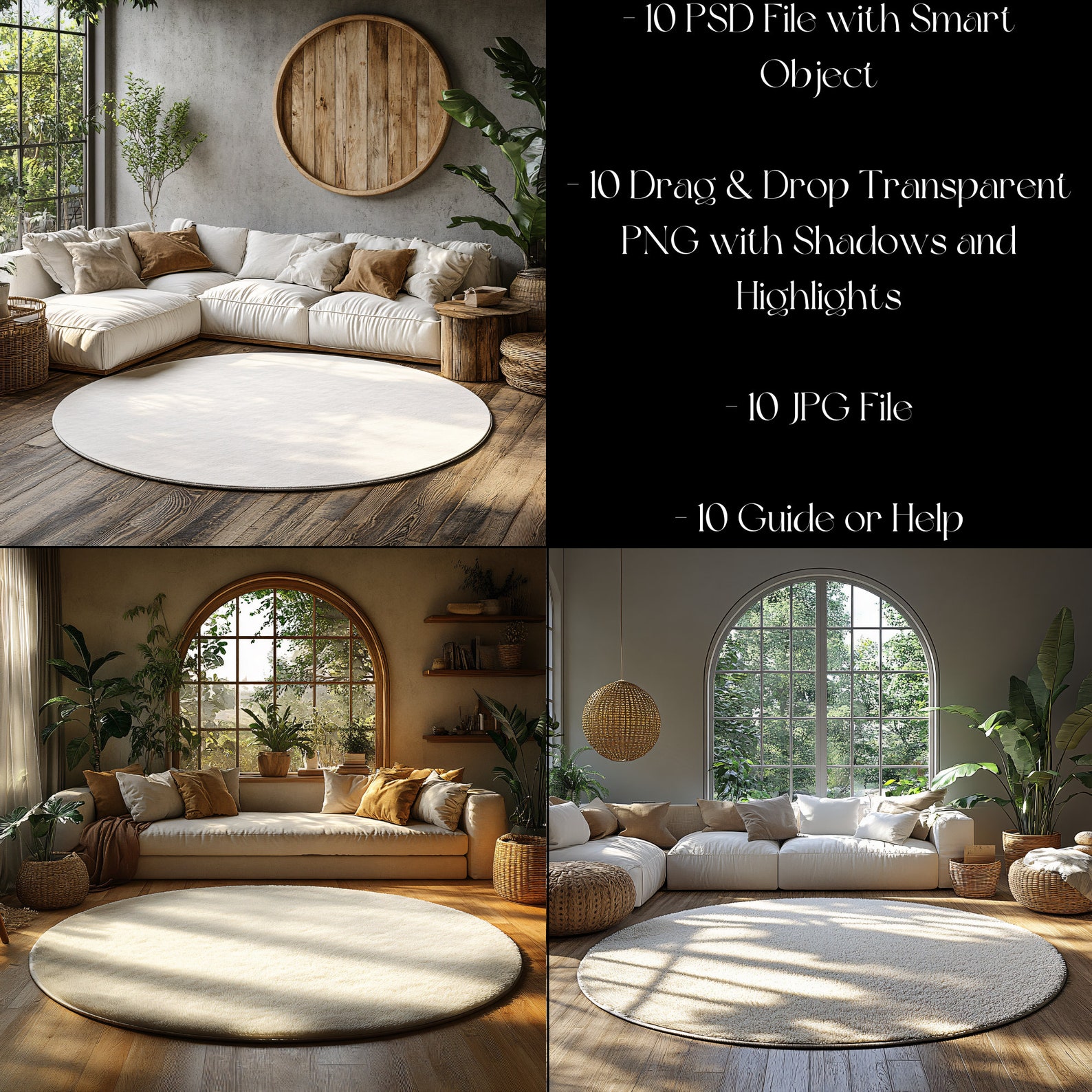 Area Round Rug Mockup Bundle | Circle Rug PSD Mock-ups | Carpet Mockup ...