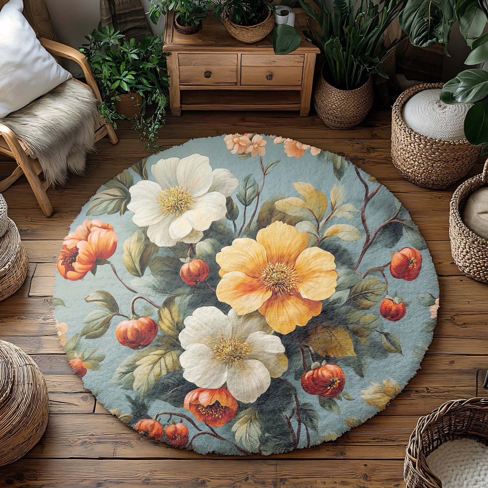 Area Round Rug Mockup, Circle Rug Mock-up, PSD Smart Object Mockup ...