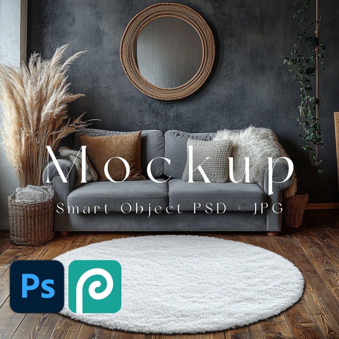 Area Round Rug Mockup, Circle Rug Mock-up, PSD Smart Object Mockup ...