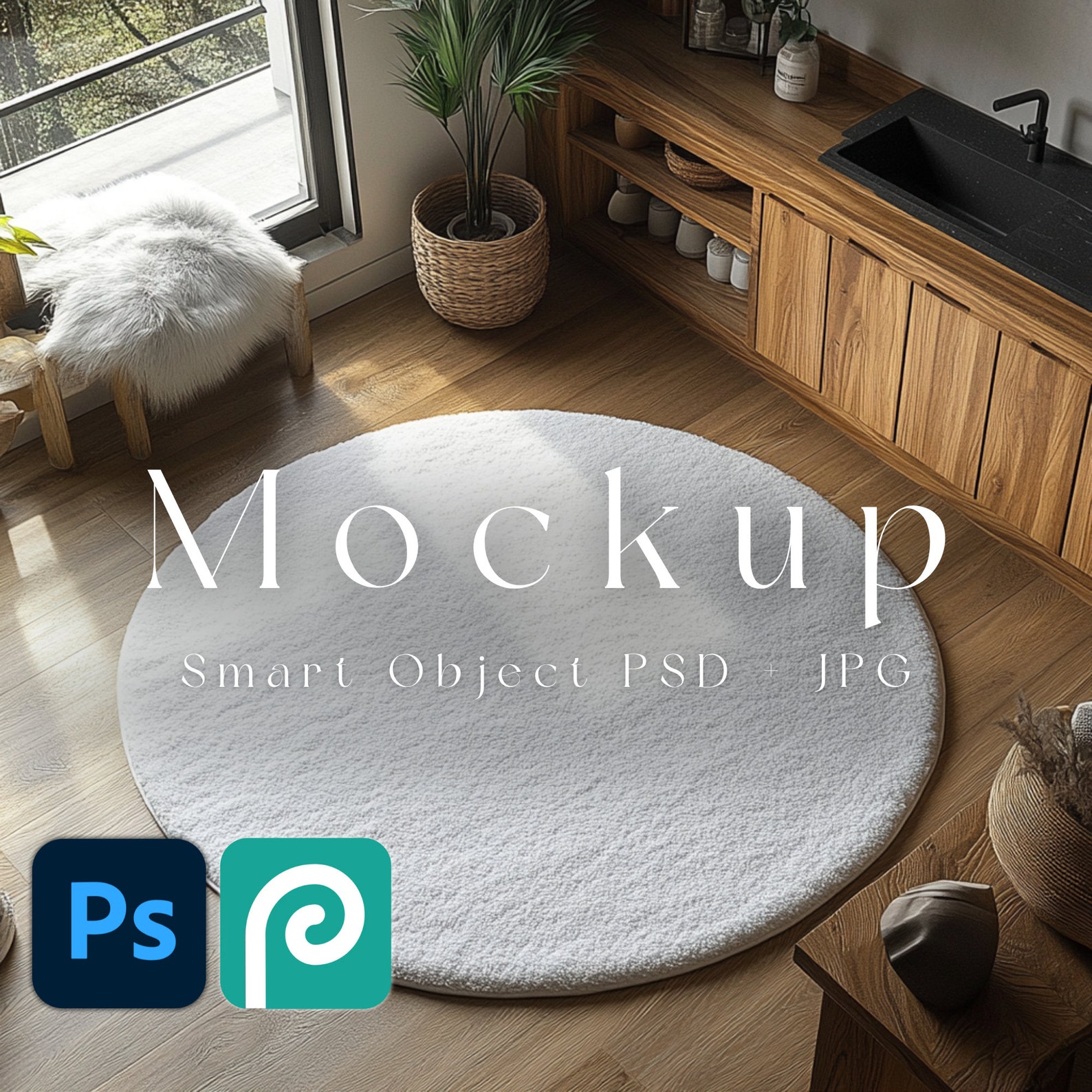Area Round Rug Mockup, Circle Rug Mock-up, PSD Smart Object Mockup ...