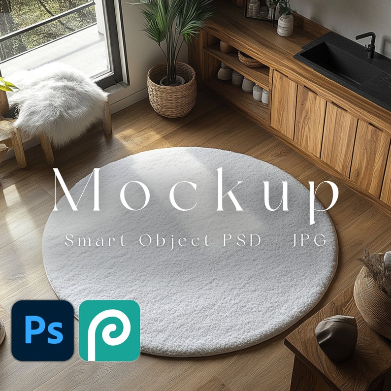 Area Round Rug Mockup, Circle Rug Mock-up, PSD Smart Object Mockup ...