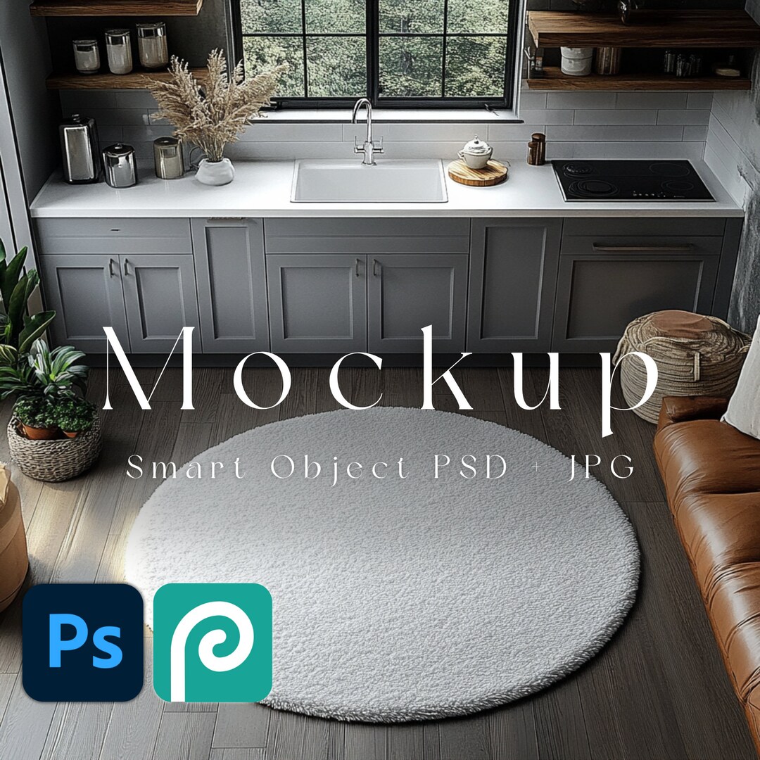Area Round Rug Mockup, Circle Rug Mock-up, PSD Smart Object Mockup ...