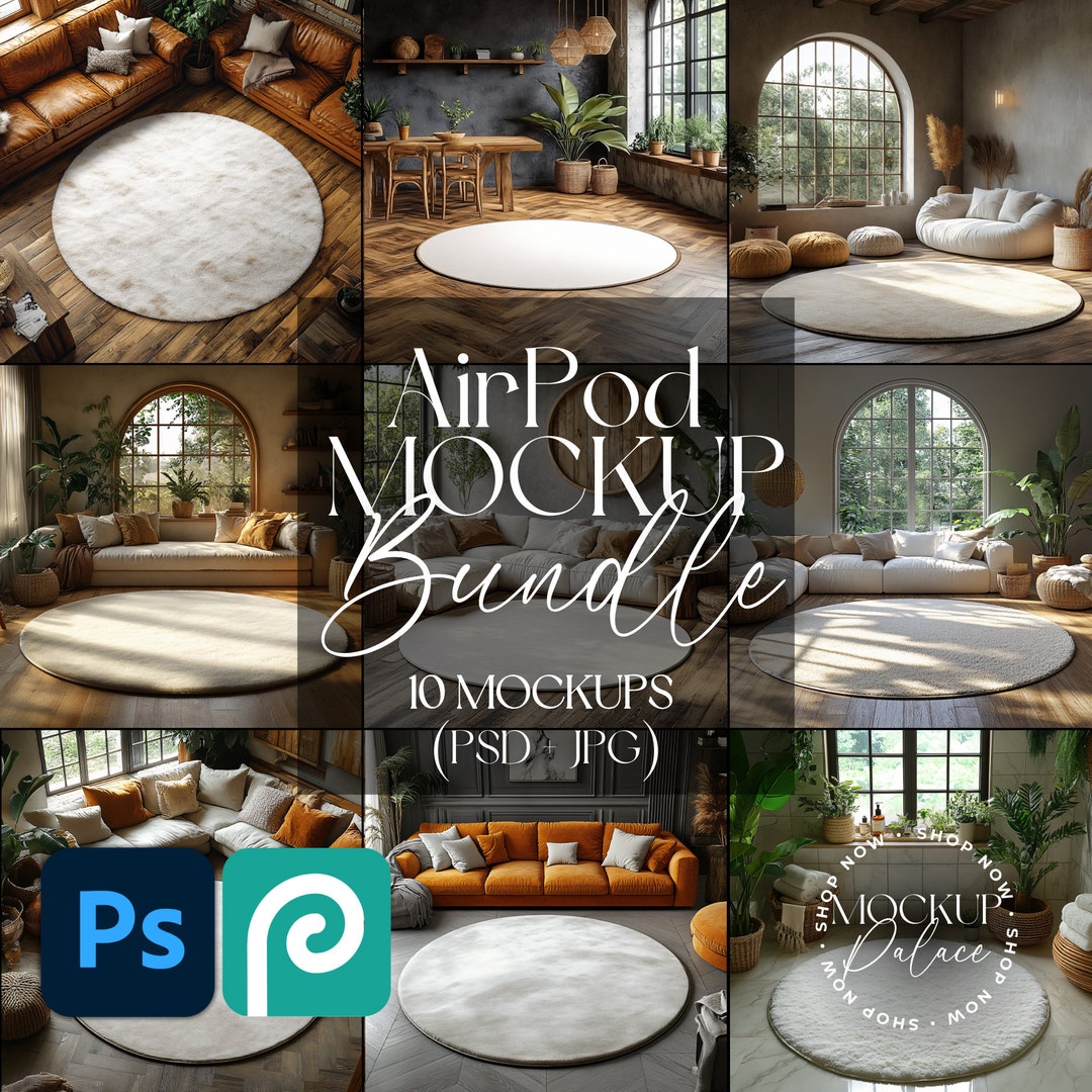 Area Round Rug Mockup Bundle | Circle Rug PSD Mock-ups | Carpet Mockup ...