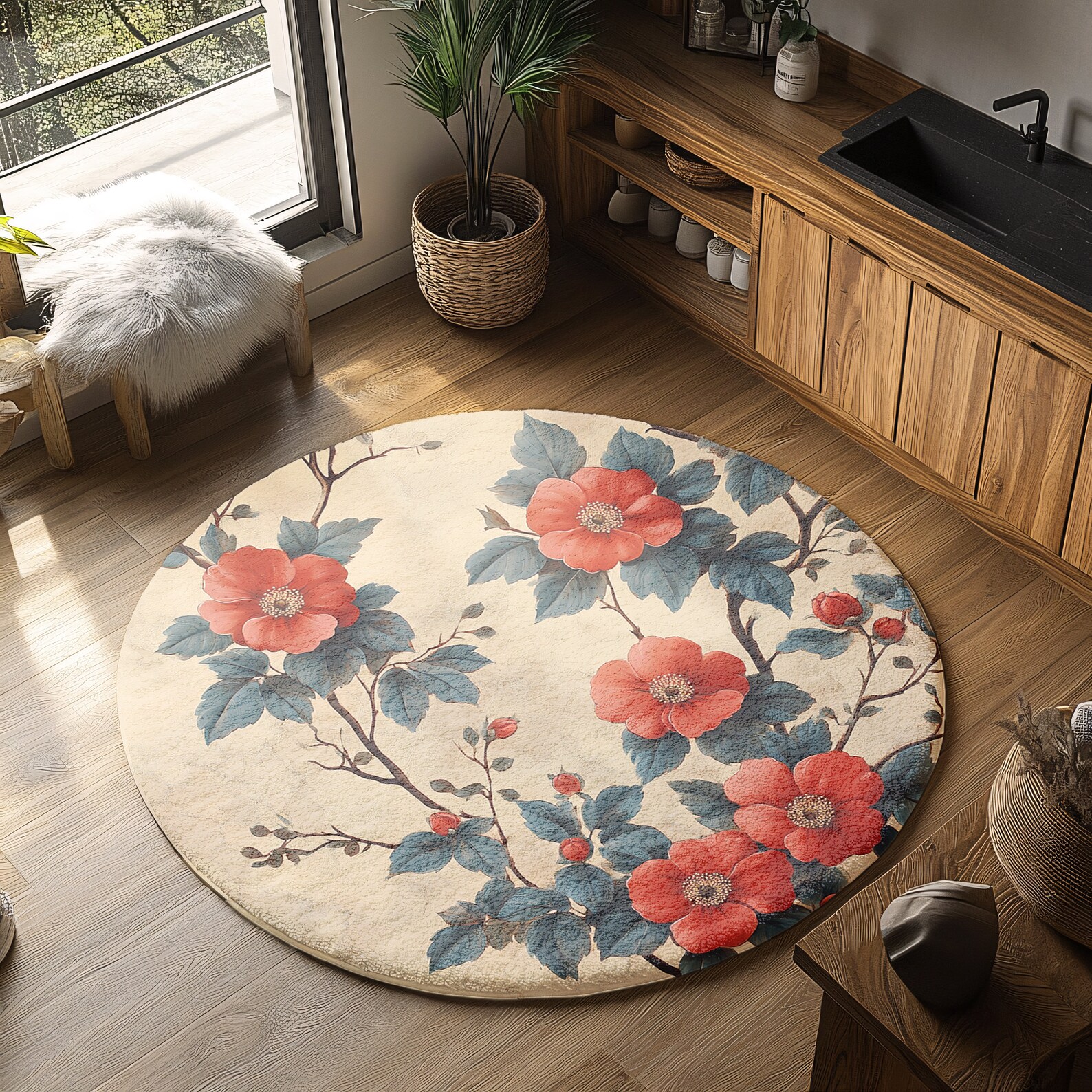 Area Round Rug Mockup, Circle Rug Mock-up, PSD Smart Object Mockup ...