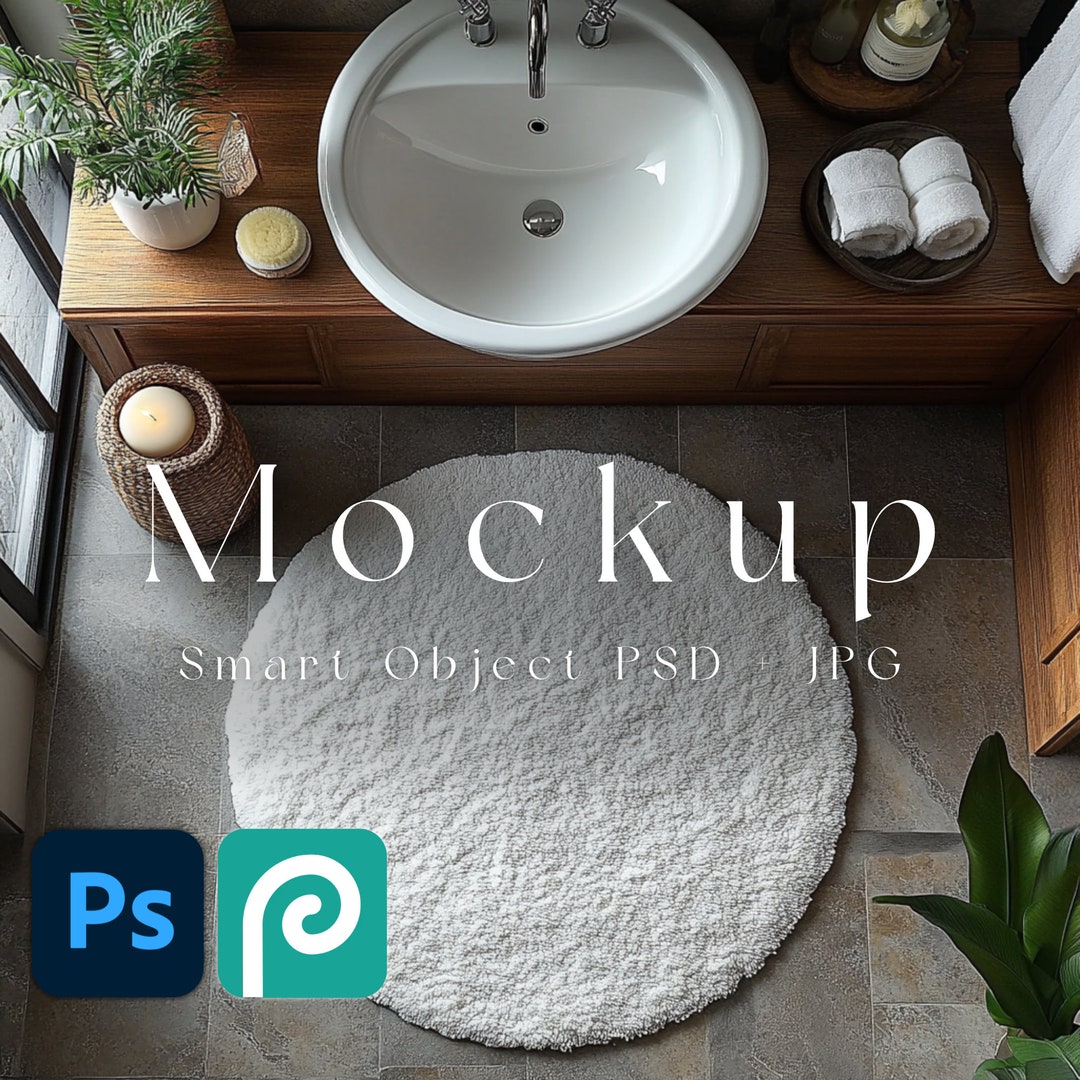 Area Round Rug Mockup, Circle Rug Mock-up, PSD Smart Object Mockup ...