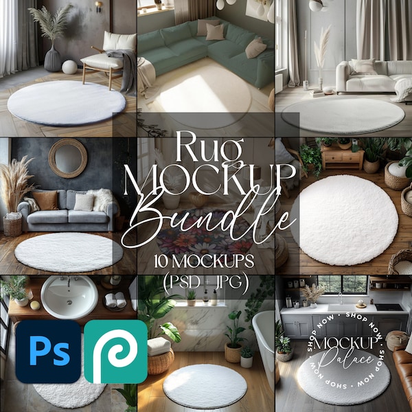 Area Round Rug Mockup, Circle Rug Mock-up, PSD Smart Object Mockup ...