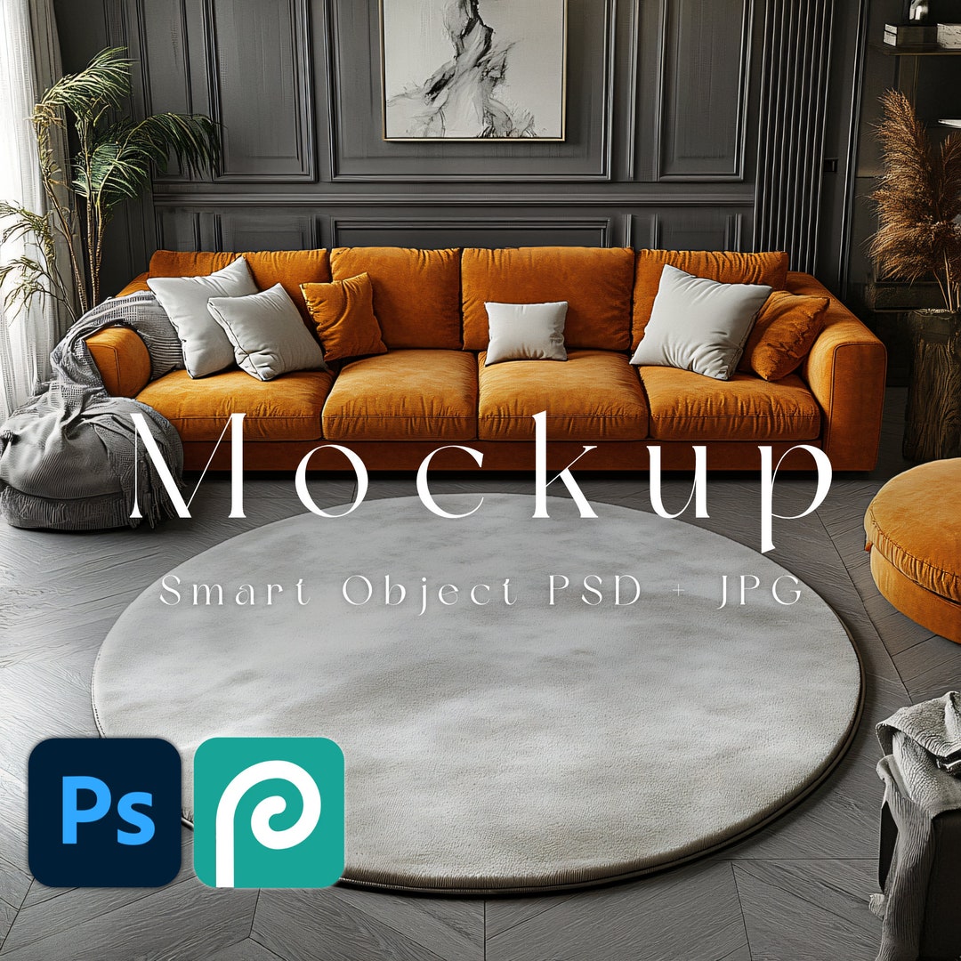 Area Round Rug Mockup, Circle Rug Mock-up PSD for Digital Product ...