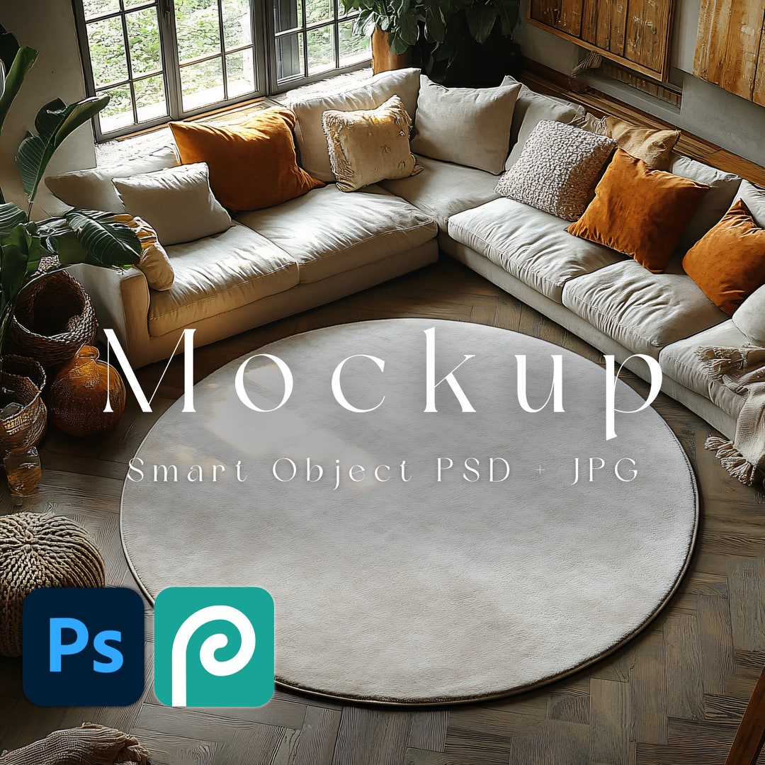 Area Round Rug Mockup, Circle Rug Mock-up PSD for Digital Product ...
