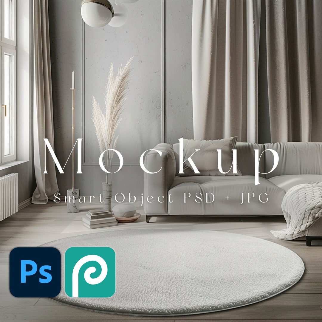 Area Round Rug Mockup, Circle Rug Mock-up, PSD Smart Object Mockup ...