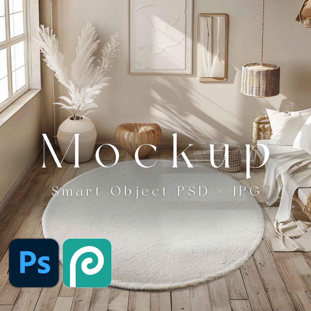Area Round Rug Mockup, Circle Rug Mock-up, PSD Smart Object Mockup ...