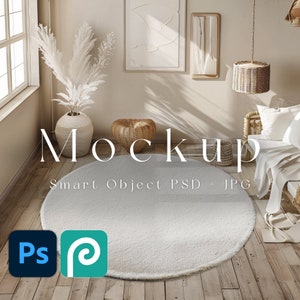 Area Round Rug Mockup, Circle Rug Mock-up, PSD Smart Object Mockup ...