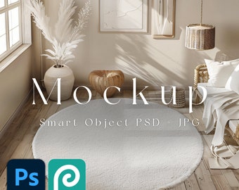 Area Round Rug Mockup, Circle Rug Mock-up, PSD Smart Object Mockup ...