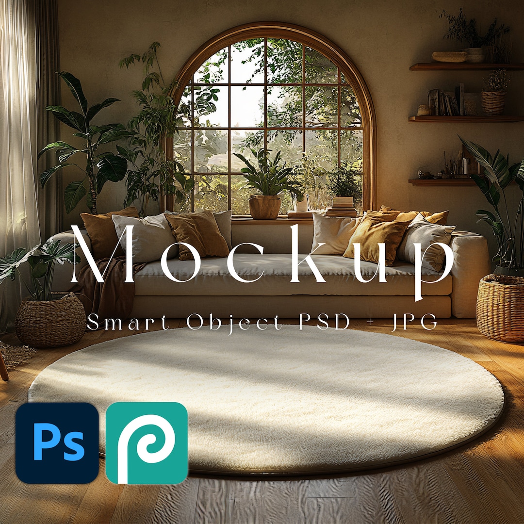 Area Round Rug Mockup, Circle Rug Mock-up PSD for Digital Product ...