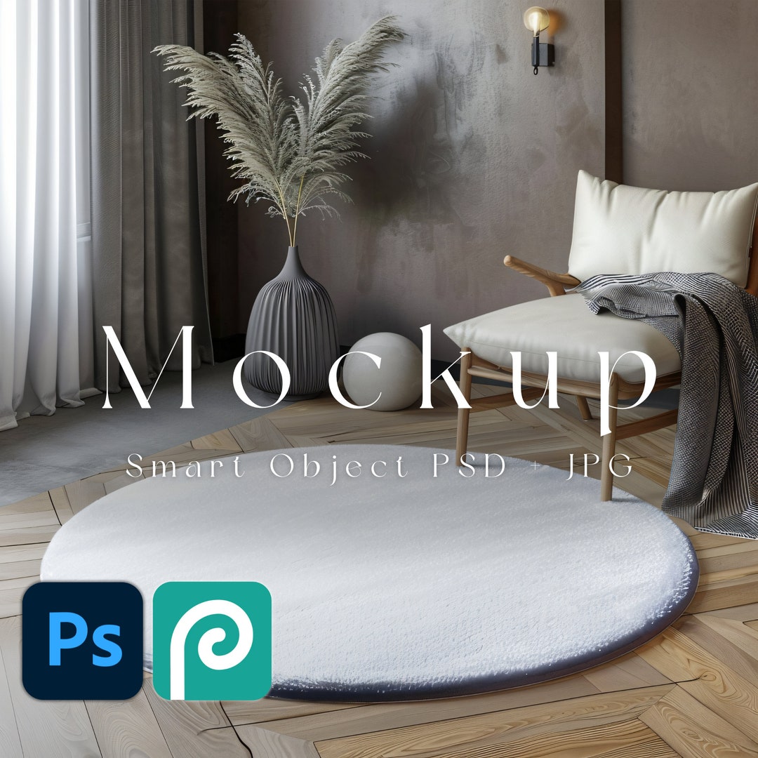 Area Round Rug Mockup, Circle Rug Mock-up, PSD Smart Object Mockup ...