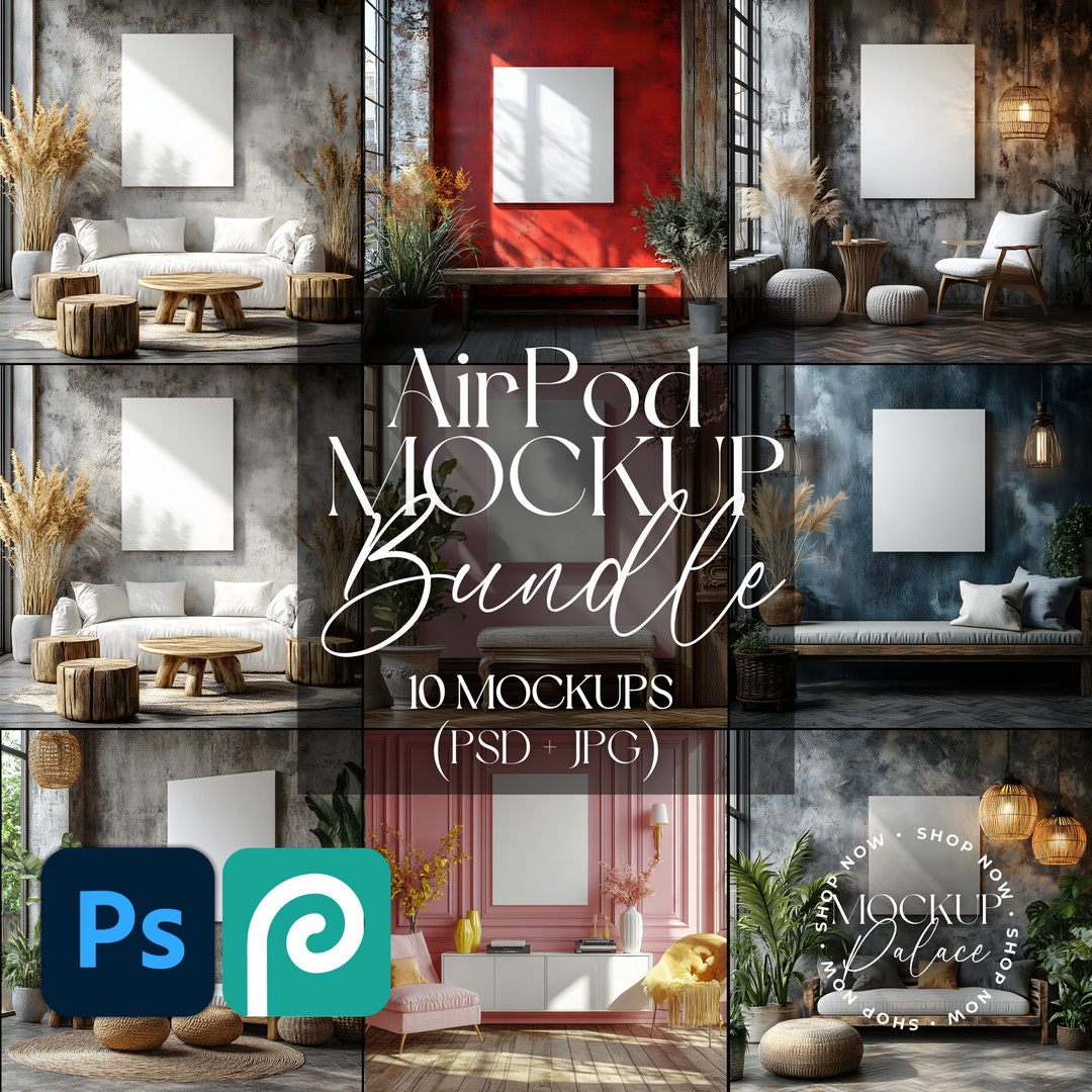 Canvas Mockup Bundle | 10 Boho Wall & Poster Mockups for Interior ...