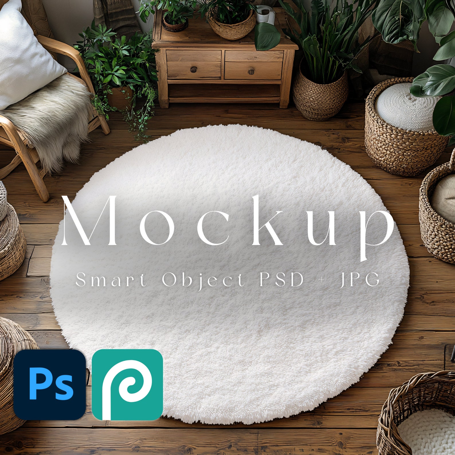 Area Round Rug Mockup, Circle Rug Mock-up, PSD Smart Object Mockup ...