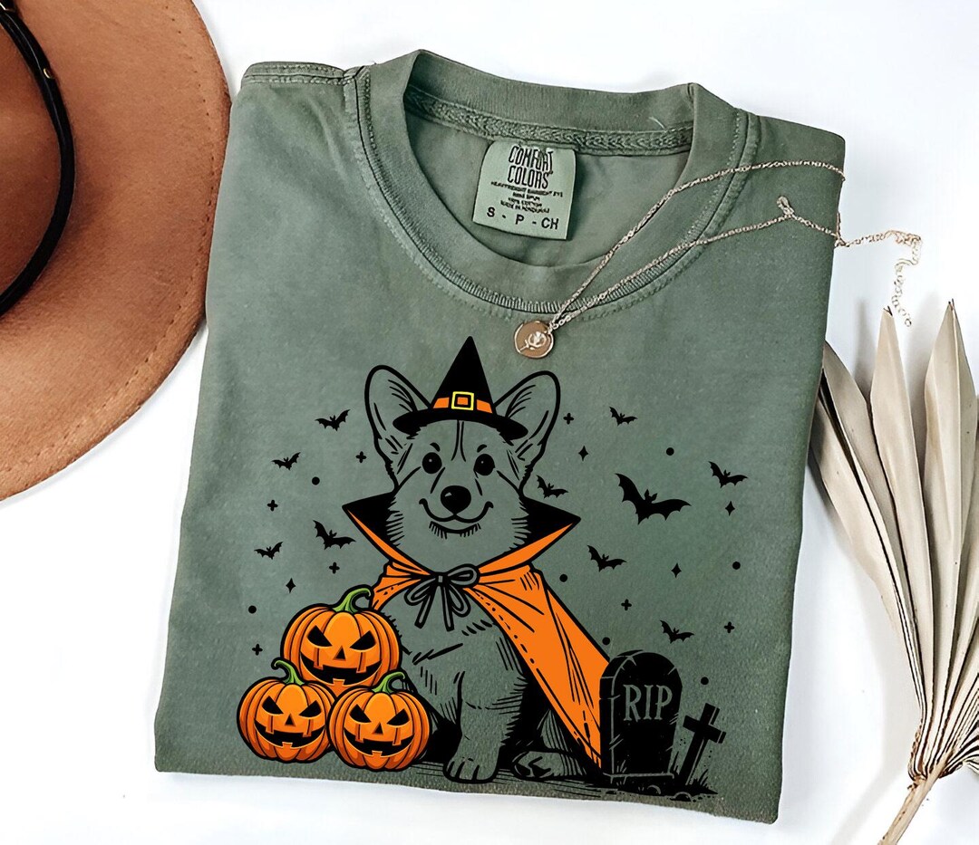 Corgi Halloween Shirt | Spooky Corgi Witch T-shirt | Pumpkin Corgi Dog ...