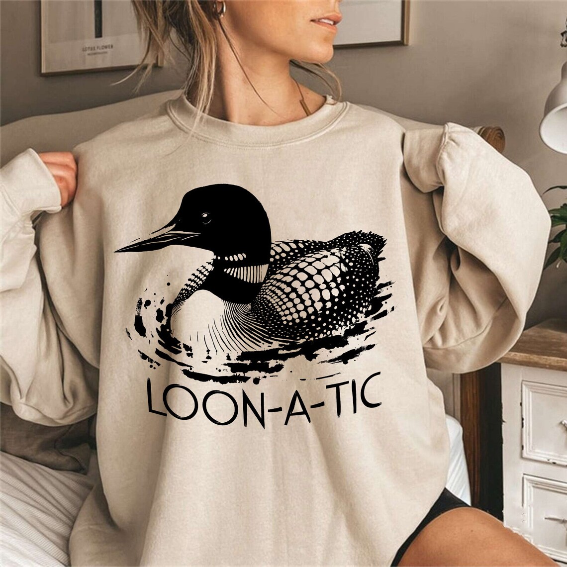 Loon-a-tic Funny Loon Sweatshirt | Lake Life | Common Loon Sweater ...