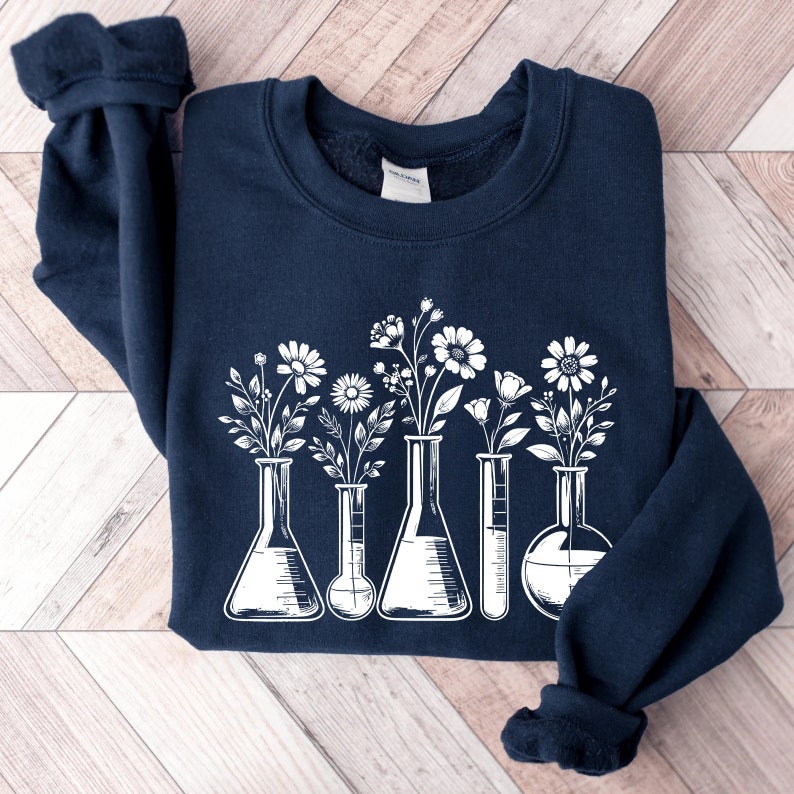 Sleek Botanical Beaker Sweatshirt | Science Teacher Crewneck | Floral ...