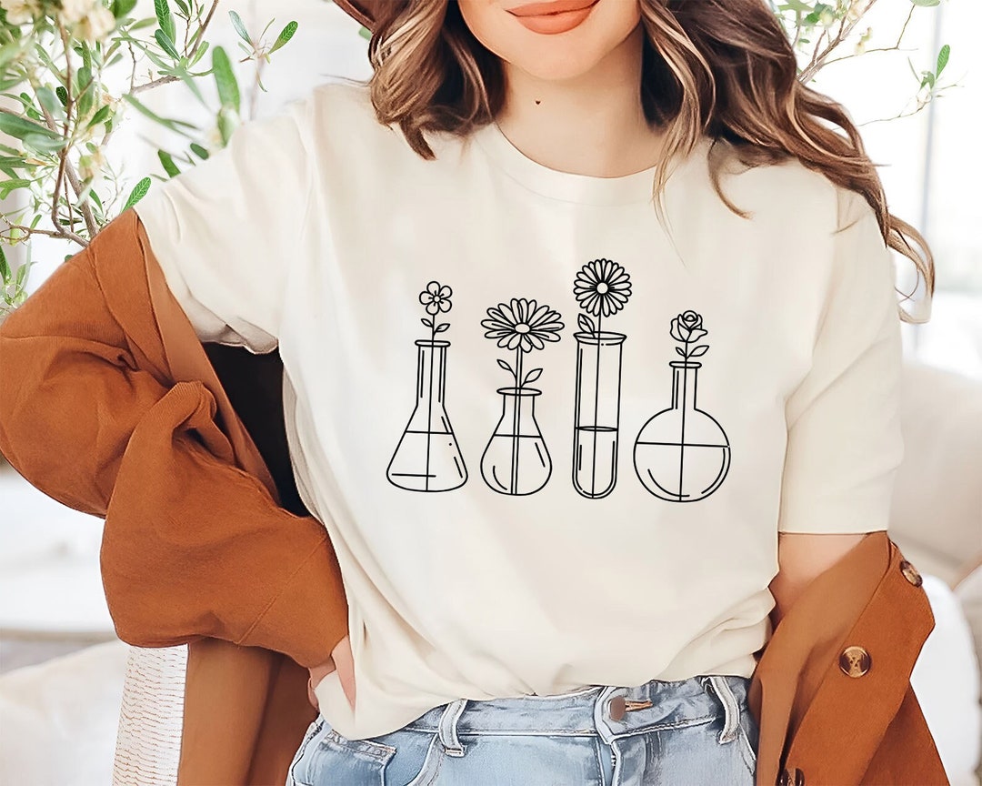 Botanical Beaker T-shirt | Chemistry Flower Shirt | Science Teacher Tee ...