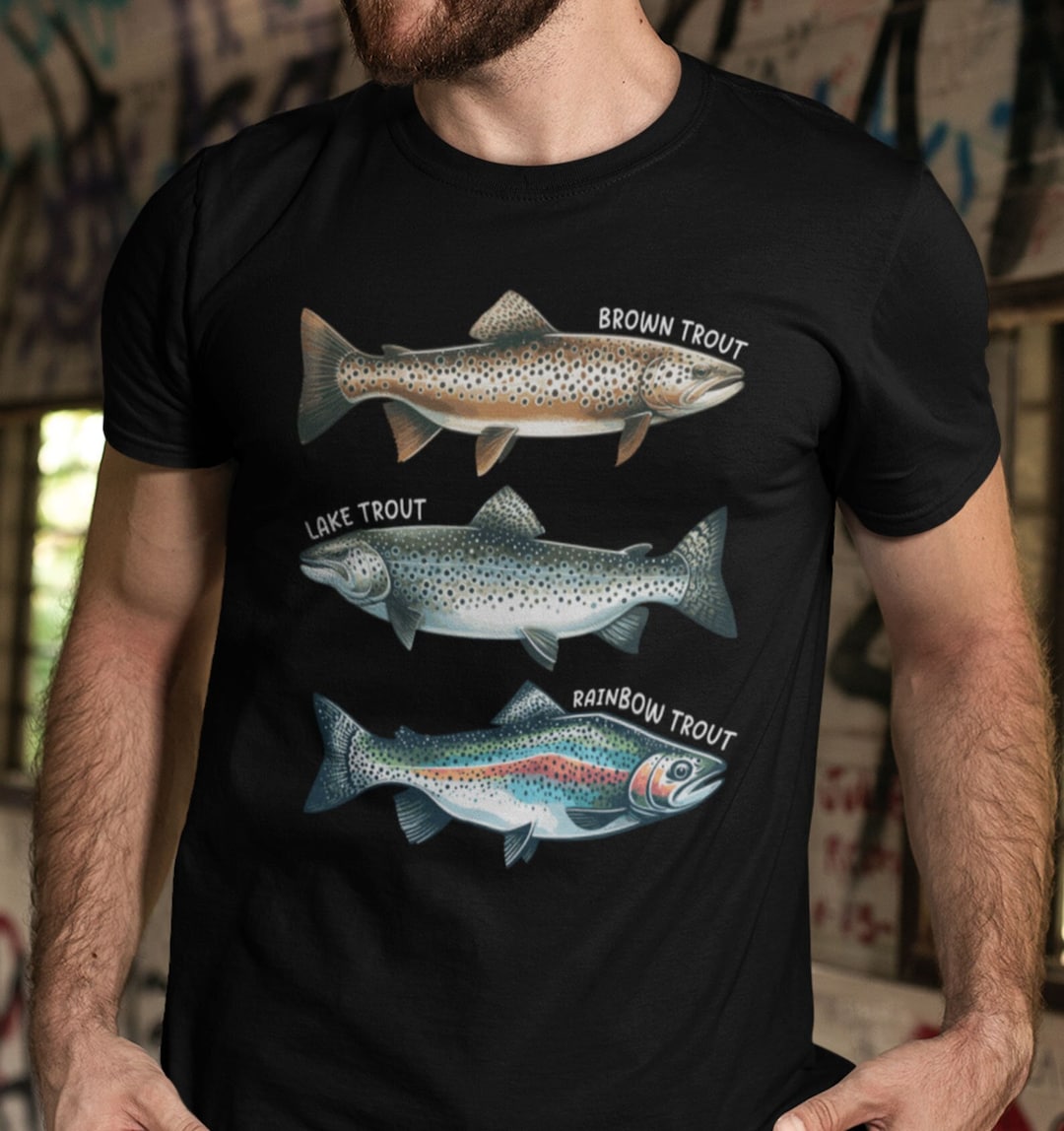 Trio of Trout T-shirt | Brown, Lake & Rainbow Trout Tee | Angler Shirt ...
