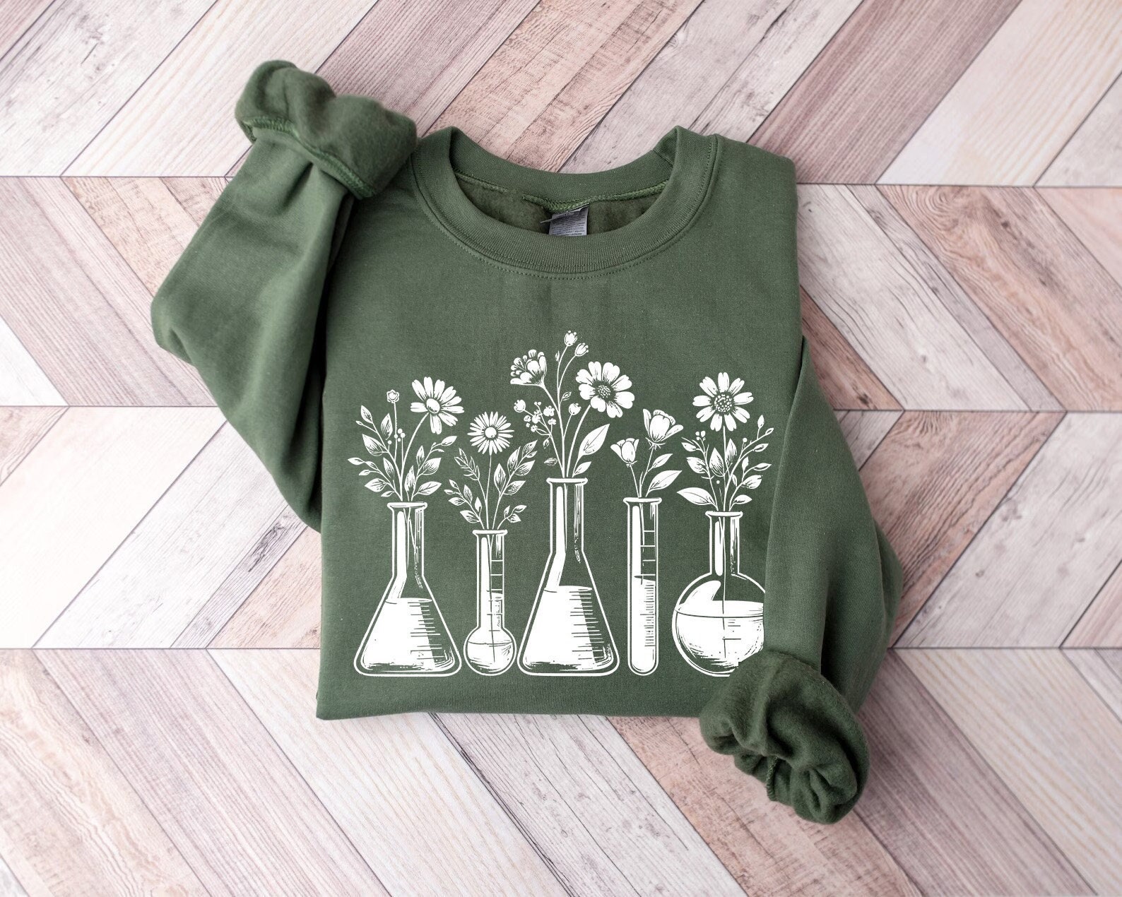Sleek Botanical Beaker Sweatshirt | Science Teacher Crewneck | Floral ...